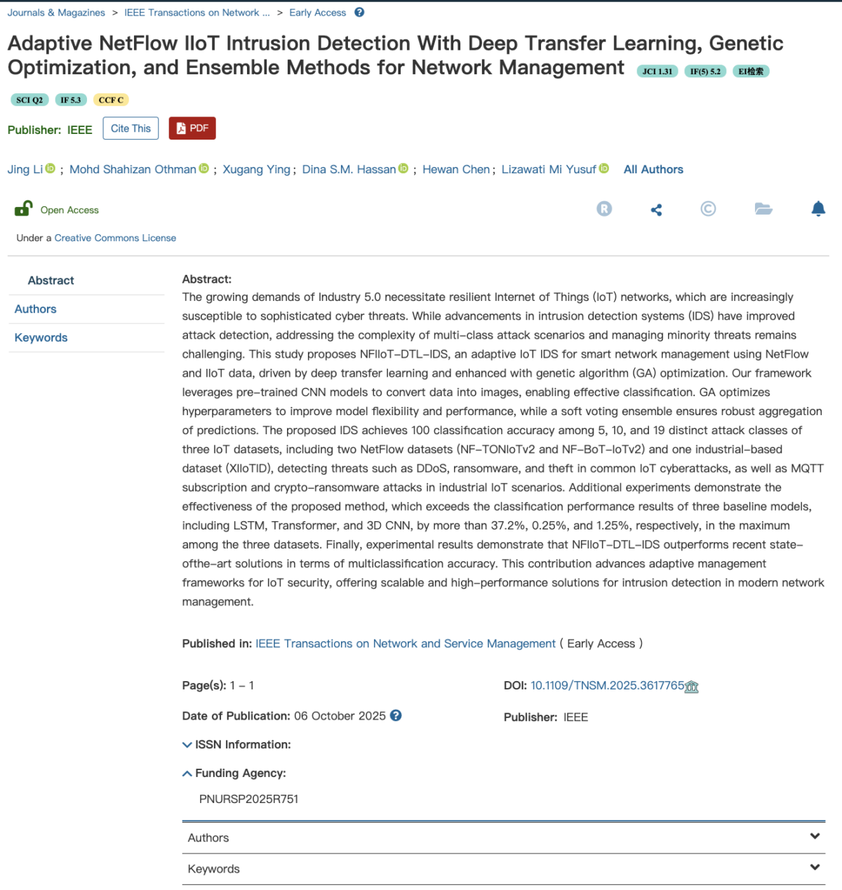 Dr. Li Jing Publishes in IEEE Transactions on Network and Service ...
